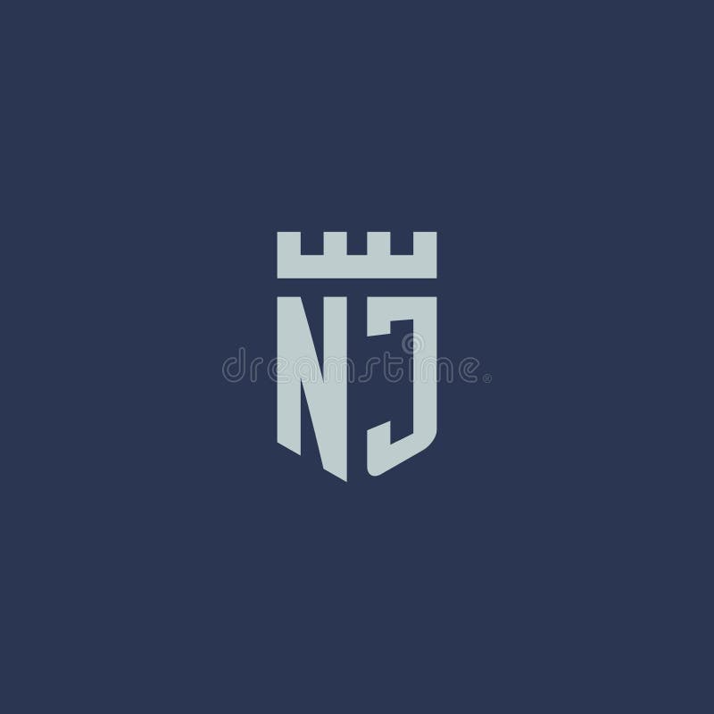 NJ Logo Monogram with Fortress Castle and Shield Style Design Stock ...