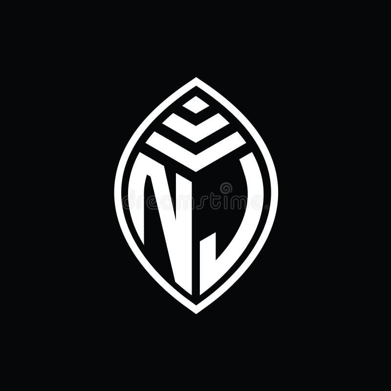 NJ Logo Monogram Leaf Shape Isolated Outline Design Template Stock ...
