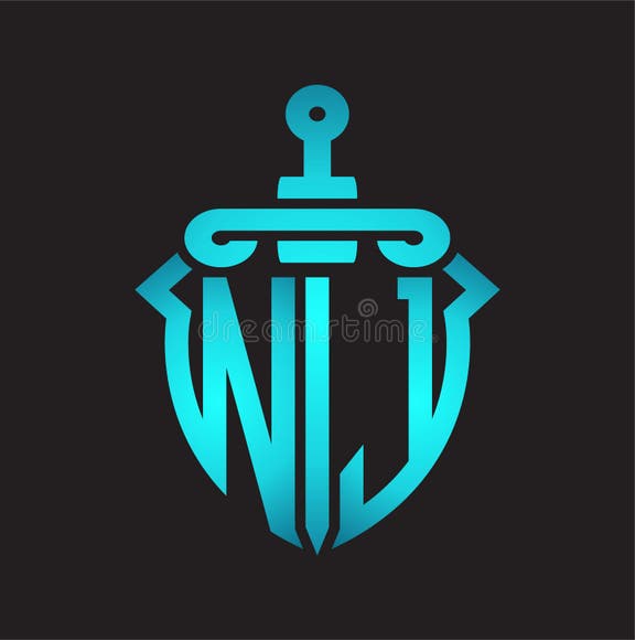 NJ Logo Monogram with Sword and Shield Combination Isolated Blue Colors ...
