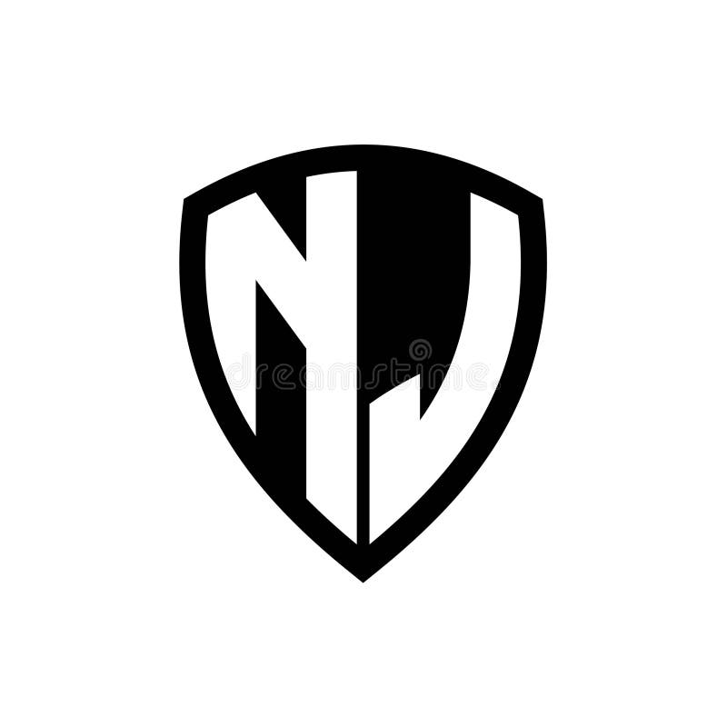NJ Monogram Logo with Bold Letters Shield Shape with Black and White ...
