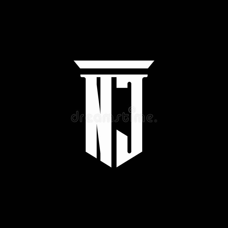 NJ Monogram Logo with Emblem Style Isolated on Black Background Stock ...