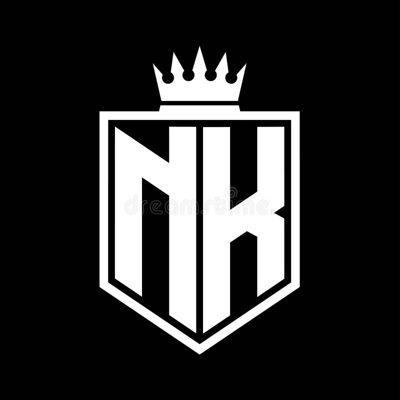 NK Logo Monogram Bold Shield Geometric Shape with Crown Outline Black ...