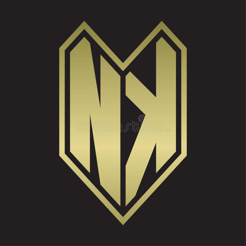 NK Logo Monogram with Emblem Line Style Isolated on Gold Colors Stock ...