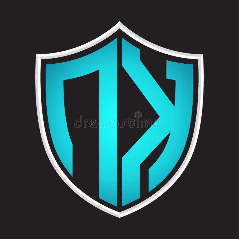 NK Logo Monogram with Shield Shape Isolated Blue Colors on Outline ...