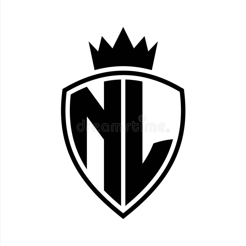 NL Letter Monogram Shield and Crown Outline Shape with Black and White ...