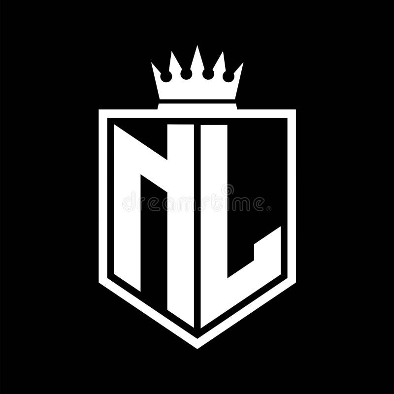 NL Logo Monogram Bold Shield Geometric Shape with Crown Outline Black ...