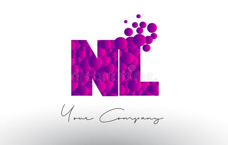 NL N L Dots Letter Logo with Purple Bubbles Texture. Stock Vector ...