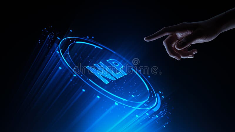NLP Natural Language Processing Concept. Human Hand Touching Futuristic ...
