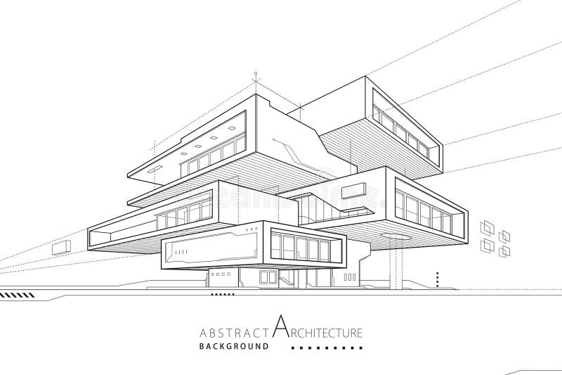 Outline Drawings of Abstract Modern High-tech Architecture Buildings ...