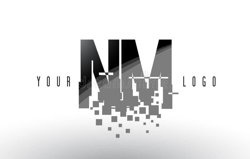 NM N M Pixel Letter Logo with Digital Shattered Black Squares Stock ...