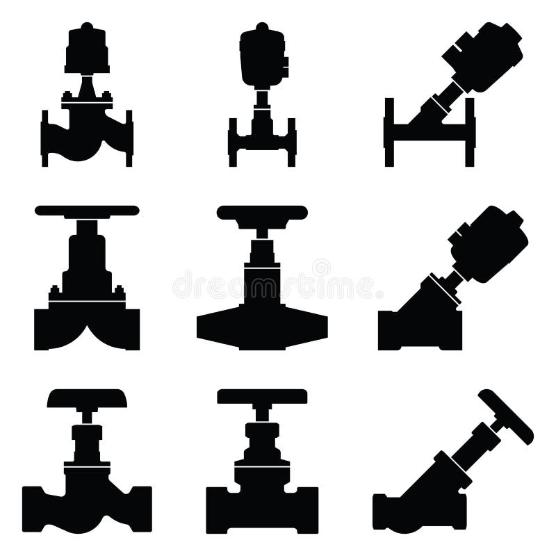 Set of Industrial Valve Icon. Safety, Butterfly and Check Valves ...