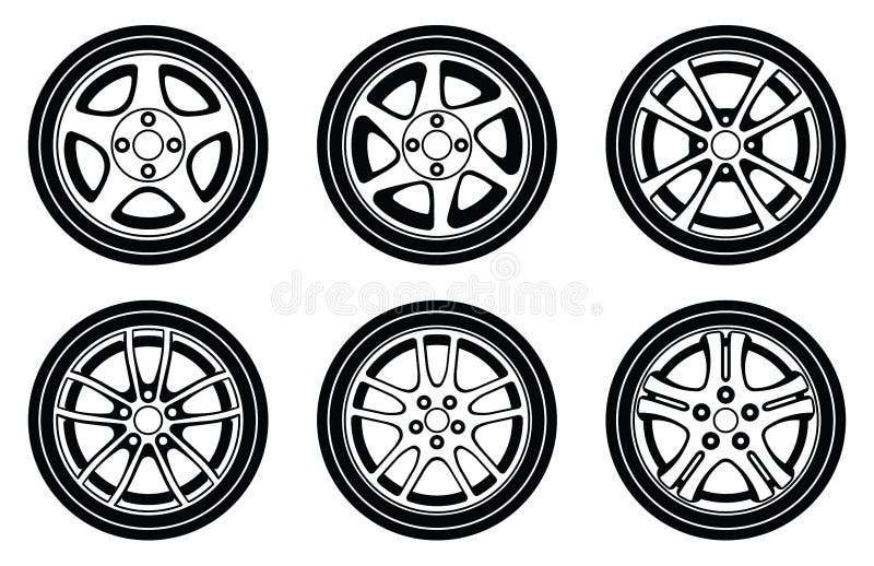 Set of Car Rim Icons. Alloy Wheels. Vector Thin Line Stock Vector ...