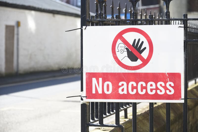 No Access Hand Sign at Road Entrance Stock Photo - Image of signage ...