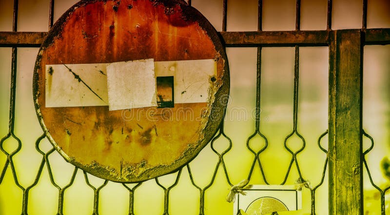 No Access Road Sign at a Fence Stock Image - Image of metal, background ...