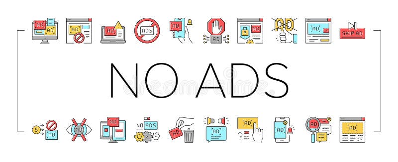 No Ads Advertise Free Collection Icons Set Vector . Stock Vector ...