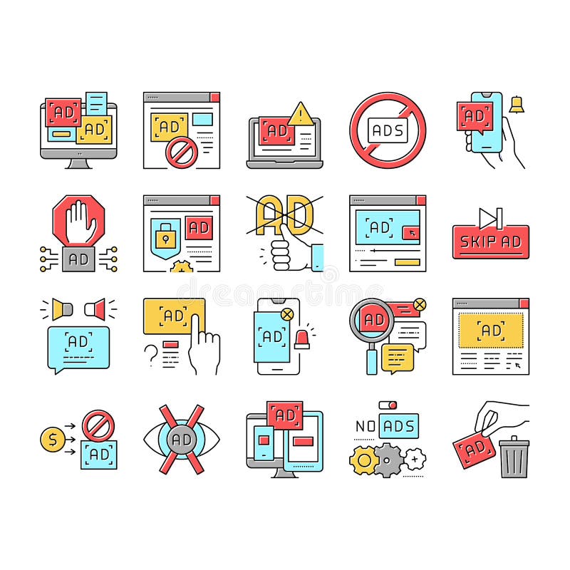 No Ads Advertise Free Collection Icons Set Vector . Stock Vector ...