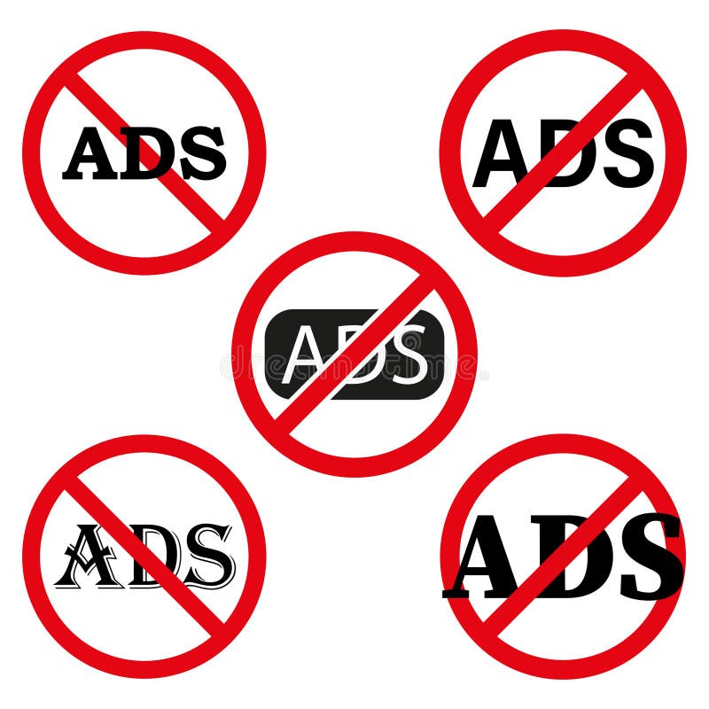 No Ads Symbols. Red Prohibition Circles. Various Styles. Vector ...