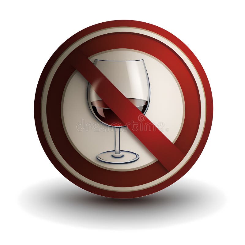 No Alcohol Sign with a Glass of Red Wine on a White Background Stock ...