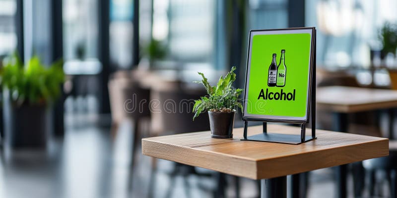 No Alcohol Sign on Table in Modern Restaurant Setting: a Clean and ...