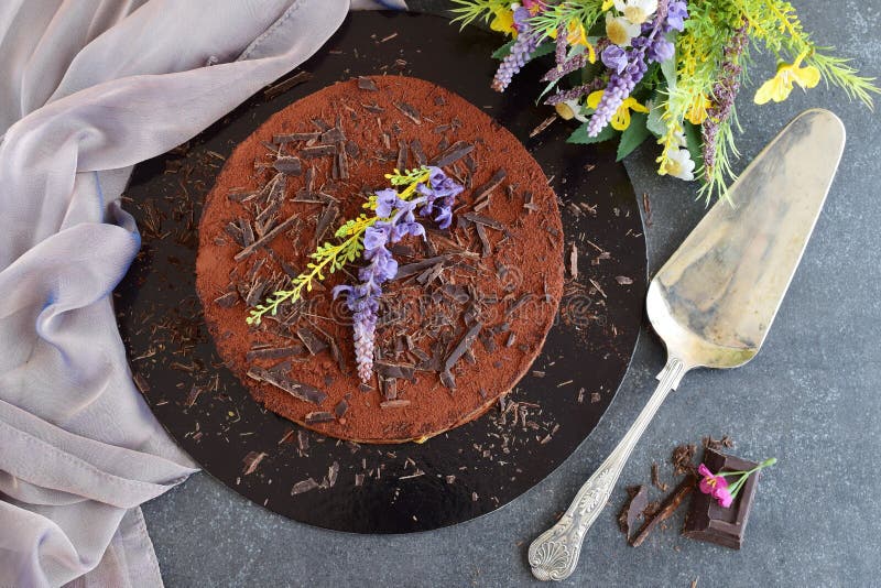 No Bake Cake, Biscuit Base with Cocolate Ganash Stock Photo - Image of ...