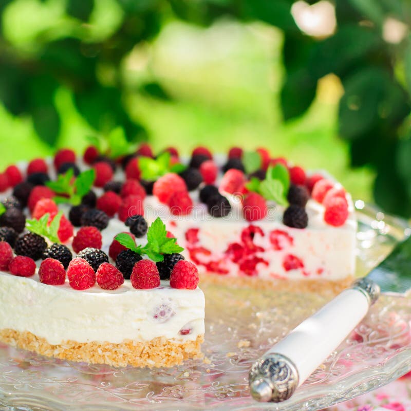 No-bake Raspberry Cheesecake Stock Photo - Image of green, dessert ...