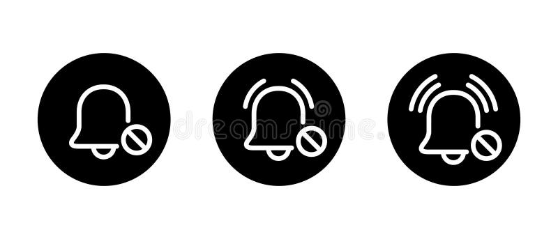 No Bell Outline Icon Set on Black Circle. Turn Off Notification Sign ...