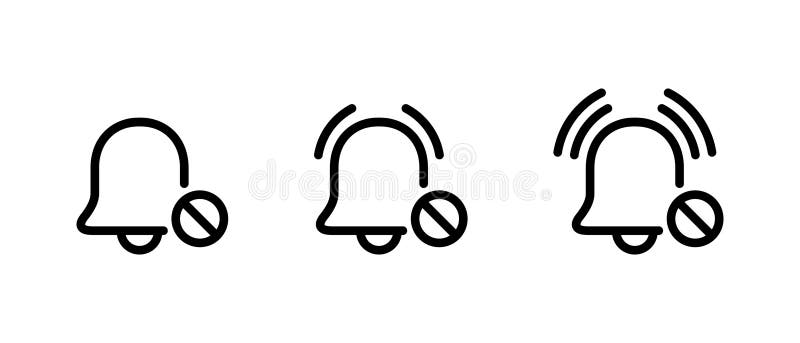 No Bell Outline Icon Set. Turn Off Notification Sign Symbol Stock ...