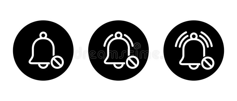No Bell Prohibition Icon Set on Black Circle. Turn Off Notification ...