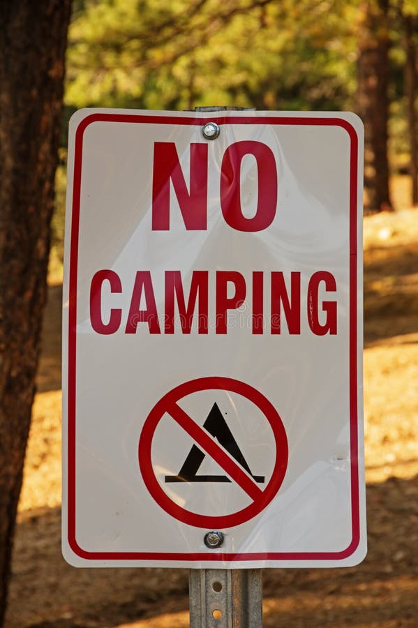 No Camping Sign stock image. Image of sign, white, metal - 259919079