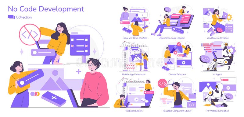 No Code Development Concepts in Stock Vector - Illustration of teamwork, programming: 385466085