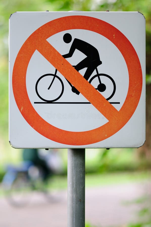 No Cycling Sign on a Pole stock photo. Image of street - 182839740
