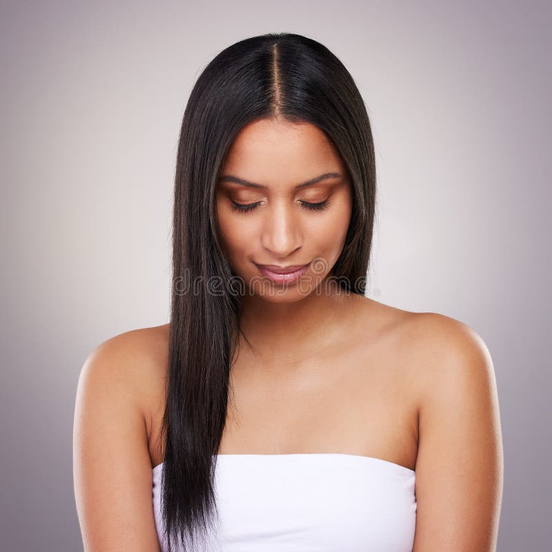 No Dandruff on this Queen. an Attractive Young Woman Posing Alone in ...