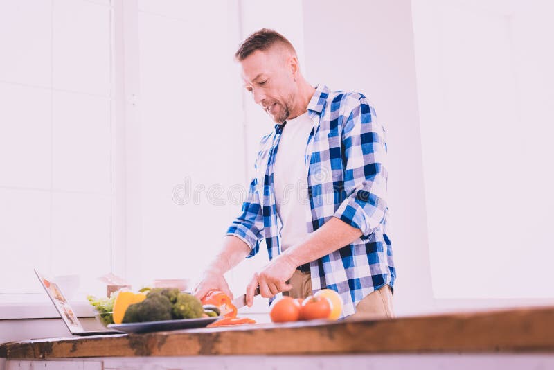 Tired Man Cooking Lunch for Family and Guests Stock Photo - Image of ...