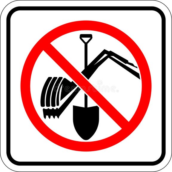 No Digging Sign, No Digging Spade and Crane Symbol Stock Vector ...