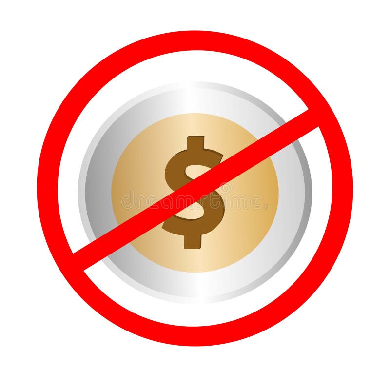 No Dollar Sign, Red Prohibition Sign on Dollar Coin Stock Vector ...