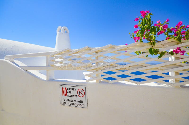 No Drones are Allowed, Sign on a Wall at Santorini Island. Stock Photo ...