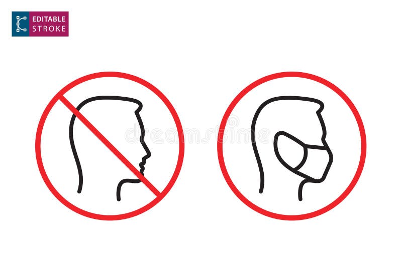 No Entry without Face Mask Icon. Editable Stroke Stock Vector ...