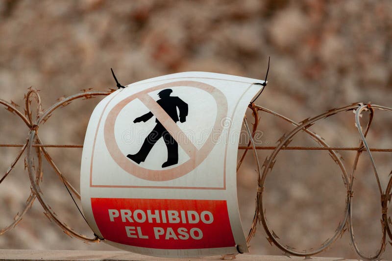 No Entry Sign on Barbed Wire Fence Stock Image - Image of restriction ...