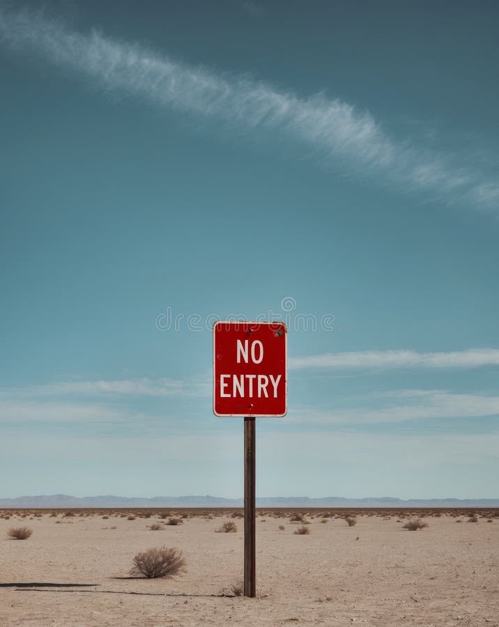 No Entry Sign in Desert Landscape Blue Sky Stock Photo - Image of flip ...