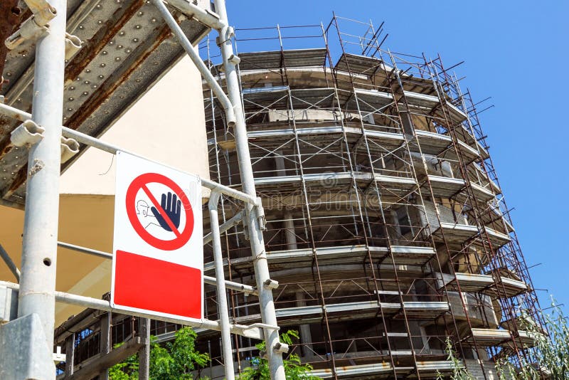 No Entry Sign on the Fence in Contruction Site with House Under ...