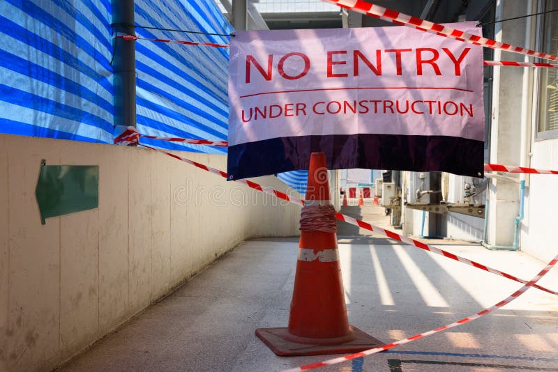 No Entry Sign in Front of Construction Site Stock Photo - Image of ...