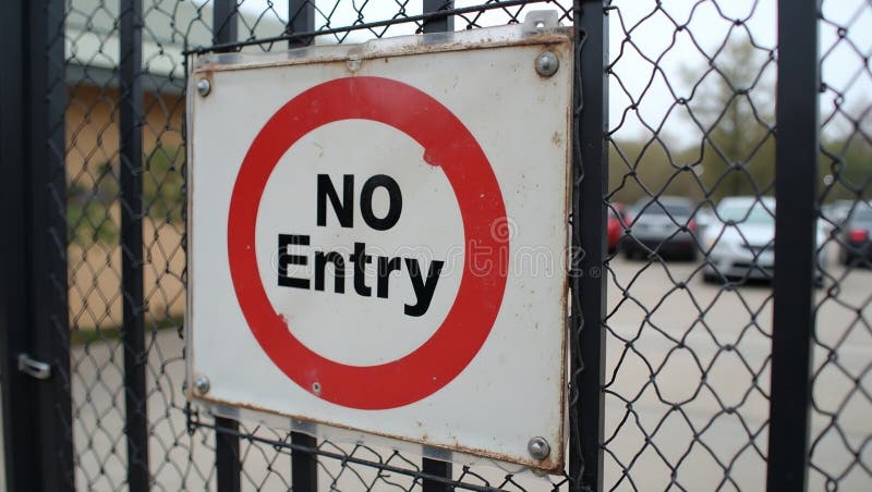 No Entry Sign on Metal Gate in Parking Lot Stock Illustration ...