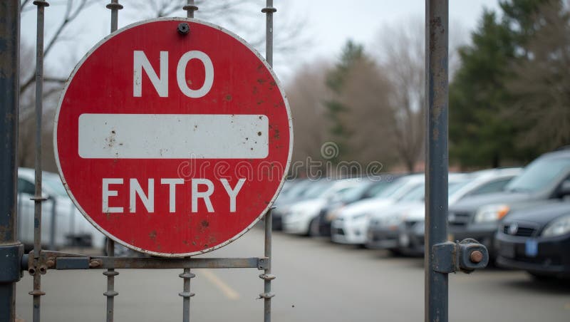No Entry Sign on Metal Gate in Parking Lot Stock Illustration ...