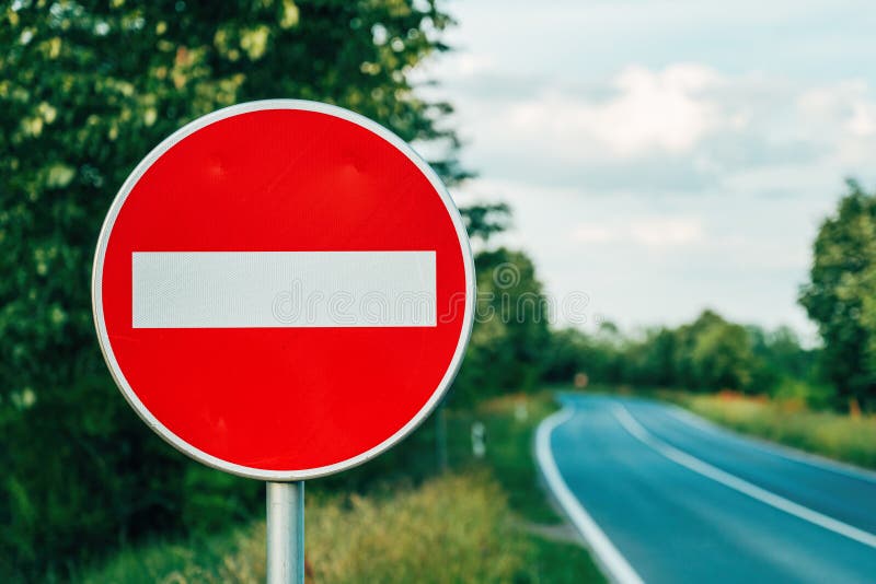 No Entry Traffic Sign by the Empty European Road Stock Photo - Image of ...