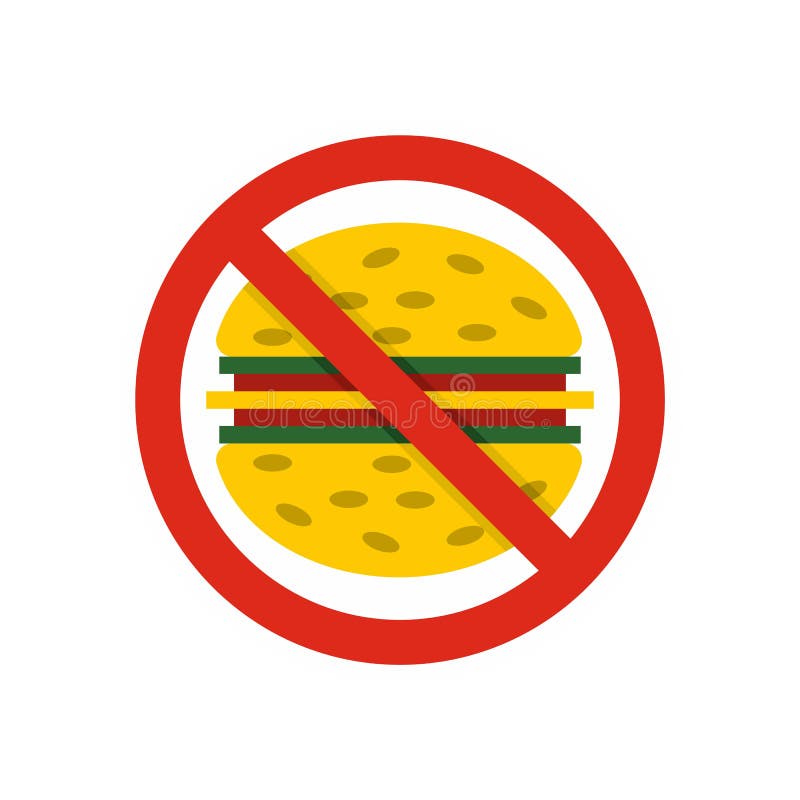 No Fast Food Icon, Flat Style Stock Vector - Illustration of banned ...
