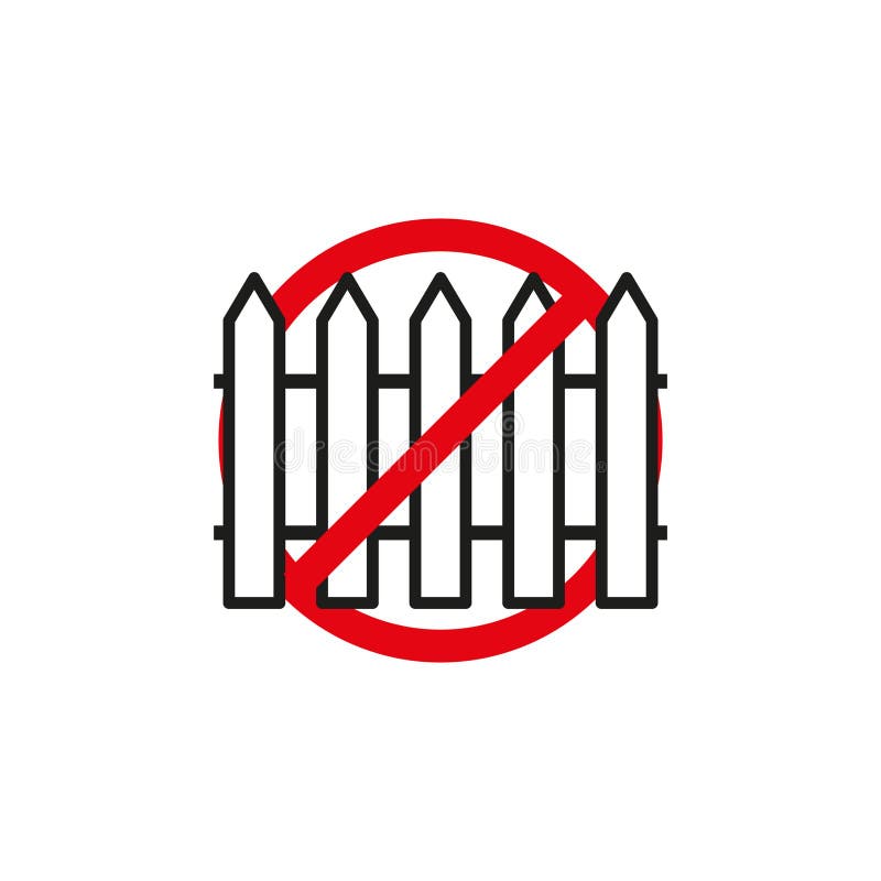 No Fence Allowed. Red Prohibition Symbol. White Picket Fence. Vector ...