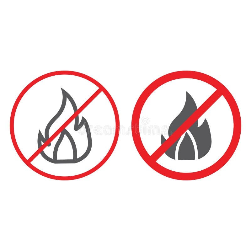 No Fire Line And Glyph Icon, Prohibited And Warning, No Flame Sign ...