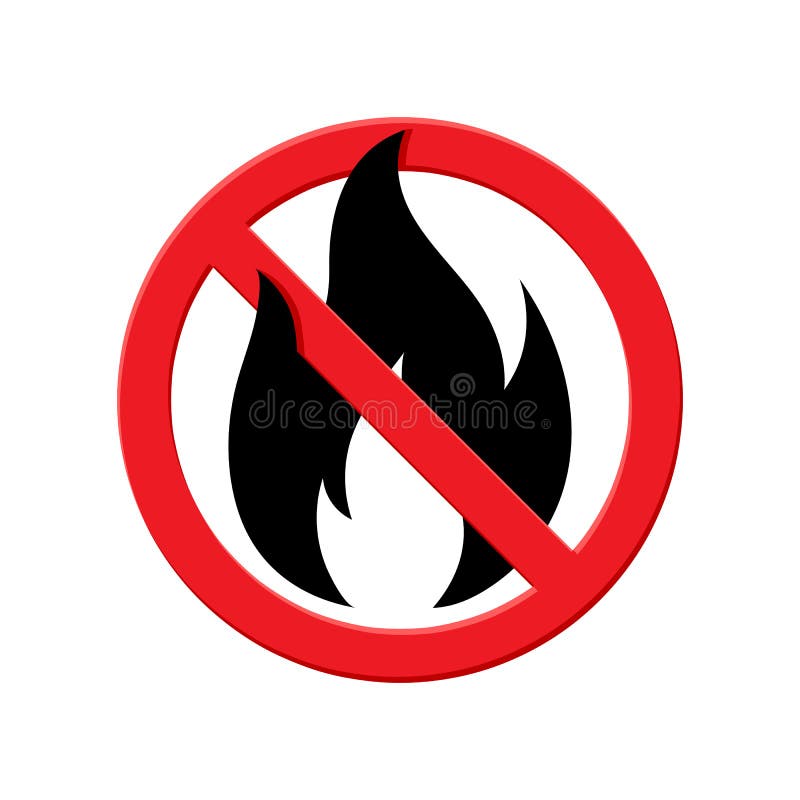 No Fire on White Background, Forbidden Circle, Black Flame Icon with ...
