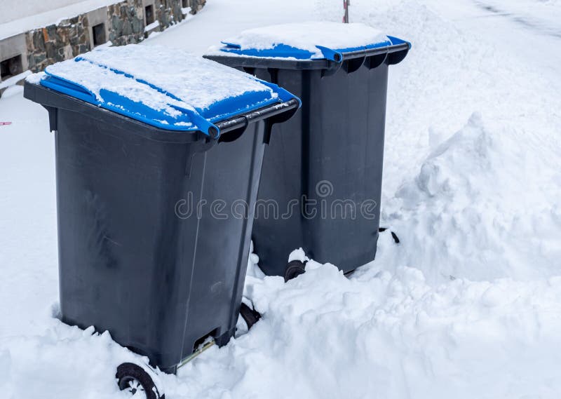 No Garbage Disposal in the Winter Chaos There are Garbage Cans Stock ...