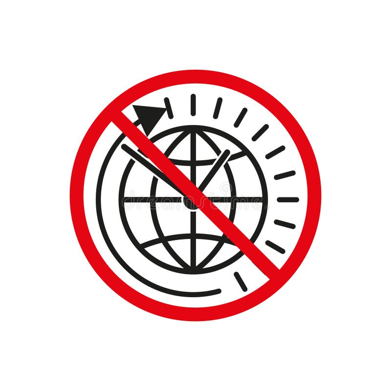 No Global Time Icon. Red Circle with Slash Over Globe and Clock ...